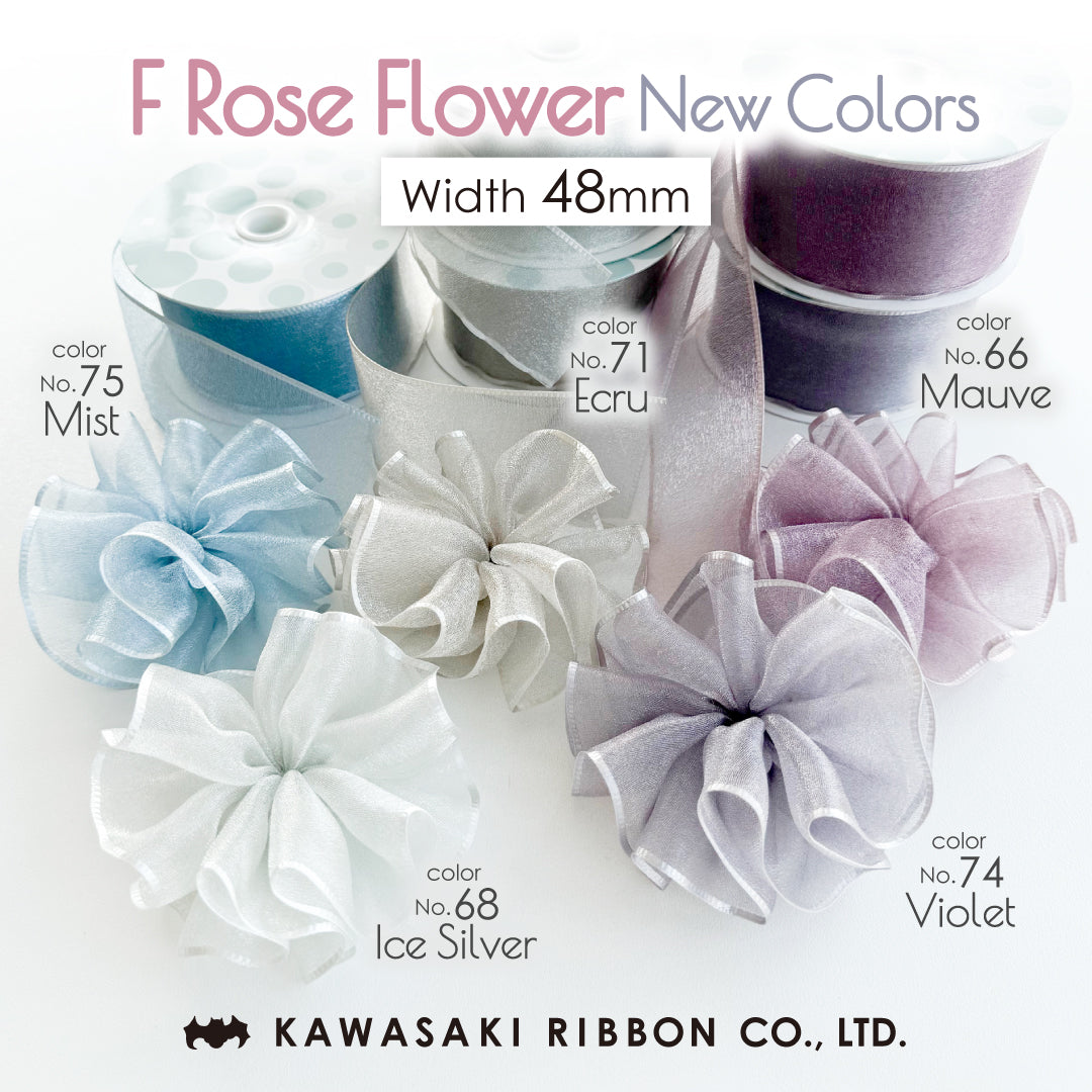 F Rose Flower | Organdy Sheer Flower Ribbon | 48mm (1 7/8") x 10m (10 ...